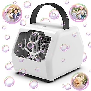 Bubble Machine,Large Bubble Machine for Parties,Wedding|Rechargeable Bubble Machine USB,Battery Operated, Professional Outdoor Bubble Makers with 2 Mode,16000+ Bubbles/Min, Kids Bubble Toy (White)