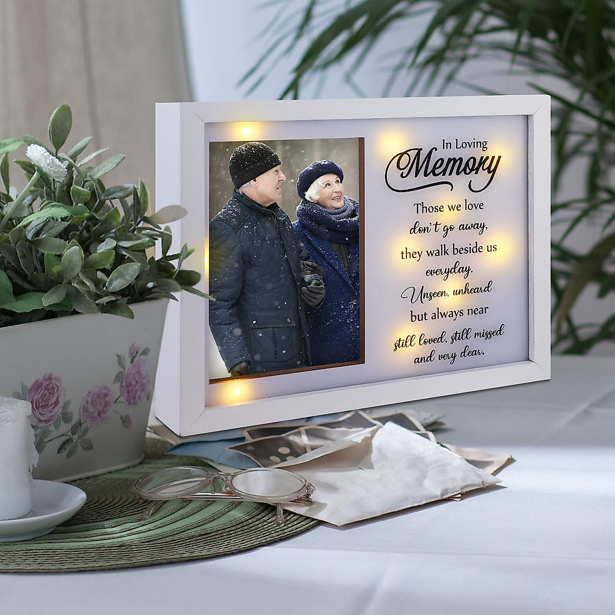 Karenhi Loving Memory Sympathy Gift Memorial Gift Sympathy Gift for Loss of Loved One 8" x 10" LED Memorial Shadow Photo Box Fits 6 x 4 in Pictures Photos