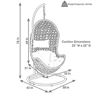 Sunnydaze Cordelia Hanging Egg Chair with Steel Stand Set - Resin Wicker - Outdoor Large Basket Design Patio Lounge Chair - Includes Beige Cushion and Headrest