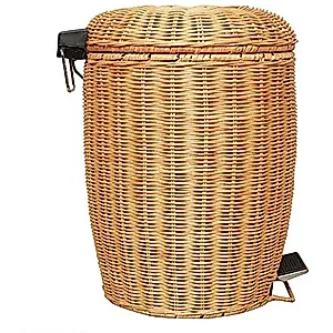 garbage can Rattan Trash Can Kitchen Round Step Trash Can With Lid Removable Inner Buckets,mini Bamboo Pedal Garbage Bin For Livingroom Kitchen Trash Cans ( Color : B , Size : 19x19x28cm(7x7x11inch) )