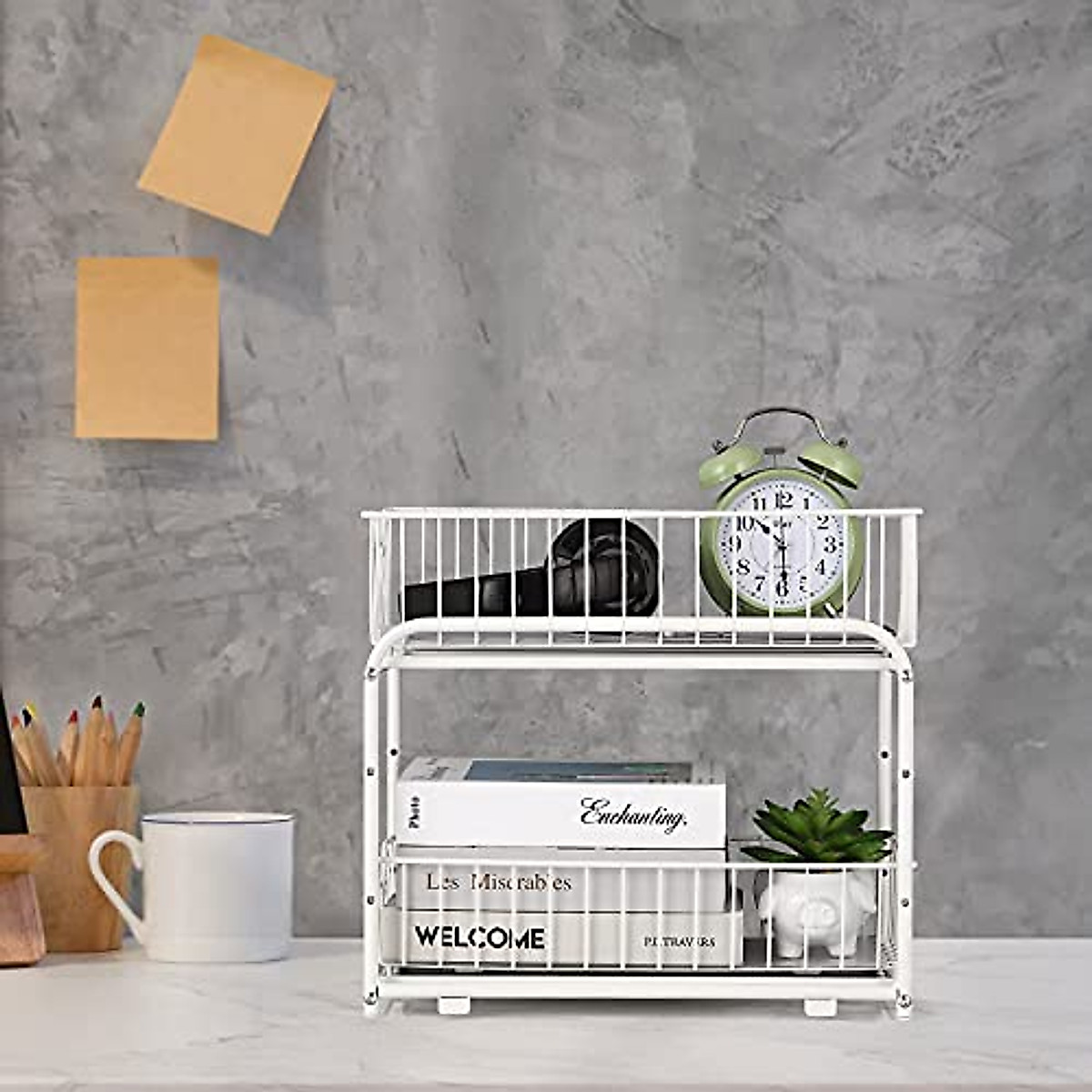 ETELI Under Sink Organizer with Sliding Storage Basket Drawer Stackble 2 Tier Pull Out Cabinet Organizer for Kitchen, Bathroom, Pantry(White)