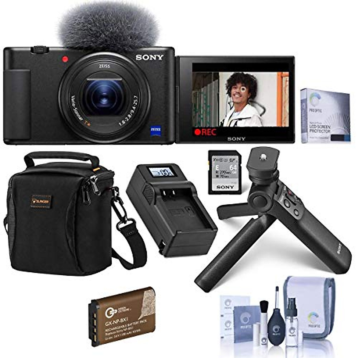 Sony ZV-1 Compact 4K HD Camera, Black Bundle with Vlogger Accessory Kit, Bag, Extra Battery, Smart Charger and Accessories