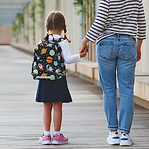 Planet Galaxy Childish Astronaut Toddler Backpack for Kids Boy Girls Age 3-6, Preschool Mini Backpack with Leash