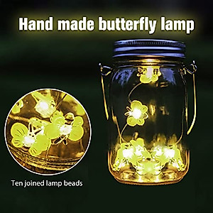 Mason Jar Light Hanging Solar Lantern Outdoor Lights Waterproof Decorative, Solar Garden Light with 10 pcs Butterfly LED Lights, Landscape Lights for Home or Yard Decor, 2 Pack.