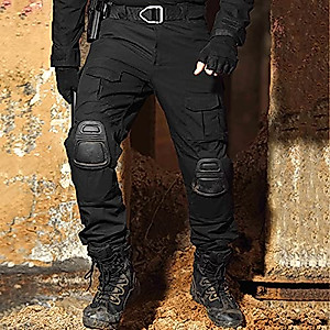 HAN·WILD Combat Pants Tactical Pant with Knee Pads Multicam Rip-Stop Trousers Airsoft Hunting Pants (Black, XL)