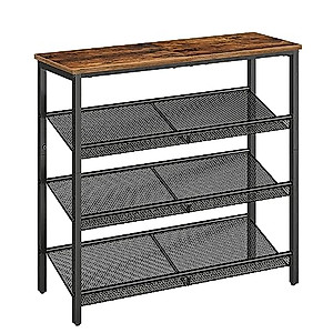HOOBRO Shoe Rack, 4-Tier Shoe Rack, Shoe Shelf for Entryway, Closet, Holds 12-15 Pairs of Shoes, Shoe Storage Organizer with 3 Metal Mesh Shelves, Solid and Stable, Industrial, Rustic Brown BF42XJ01