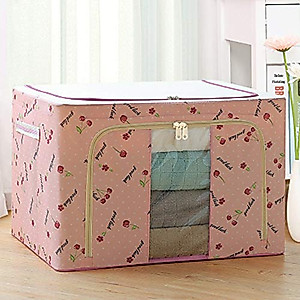 Storage Bins for Clothes - 2 PCS Collapsible Storage Bins LARGE 100L Foldable Closet Organizer Boxes 24"L x 17"W x 16"H Blanket Clothing Storage Bags with Zipper Window Large Capacity Storage Containers for Clothes 100L pink cherry