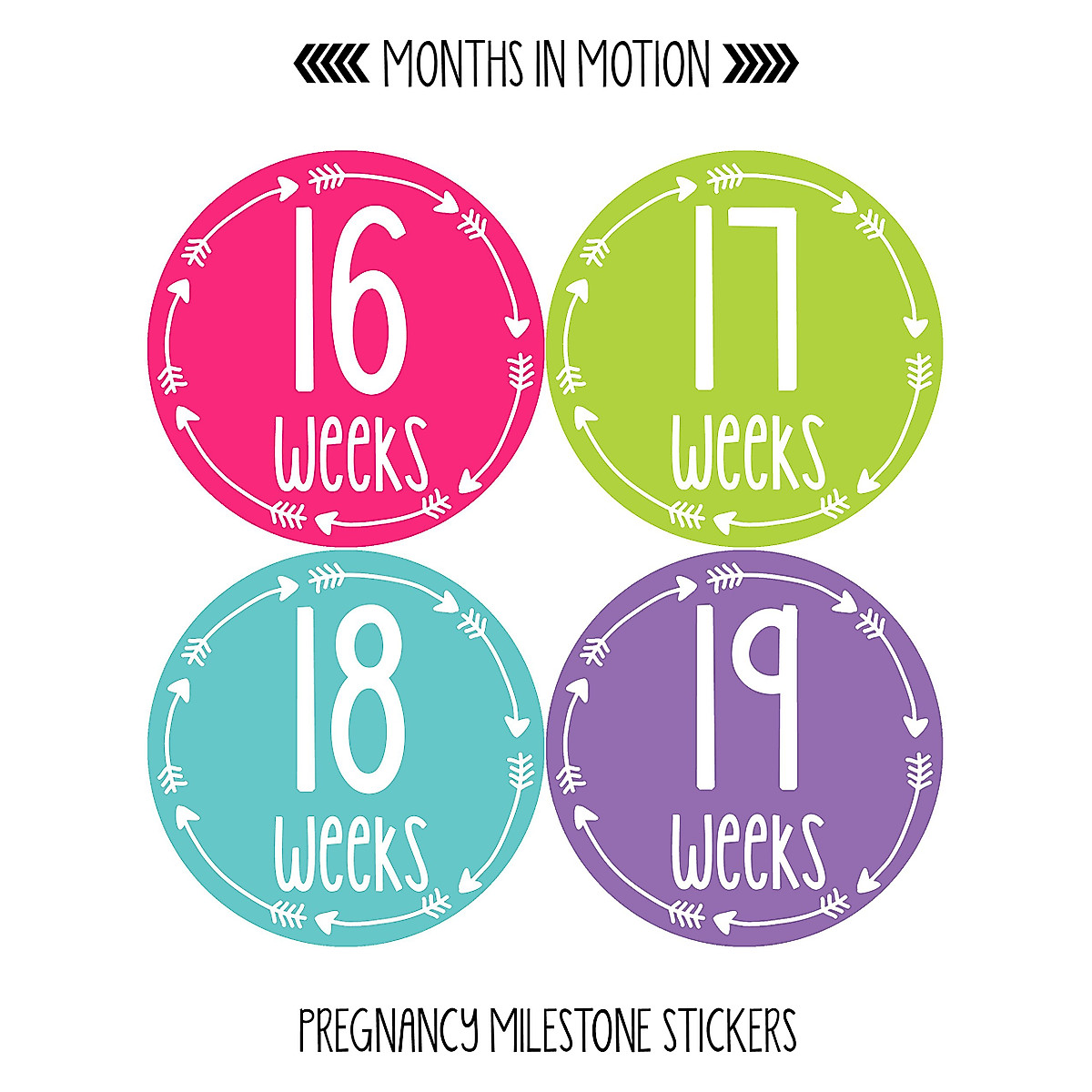 Months In Motion Pregnancy Weekly Belly Growth Stickers - Week to Week Pregnant Expecting Photo Prop - Maternity Keepsake - Baby Bump - Large Set of 36 Weekly Photo Sticker
