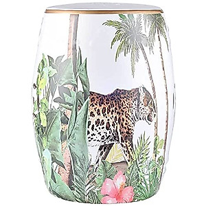 JENKEM Decorative Ceramic Garden Stool, Glazed Animal Side Table Changing Stool for Living Room, Balcony, Garden, Etc. (Color : White)