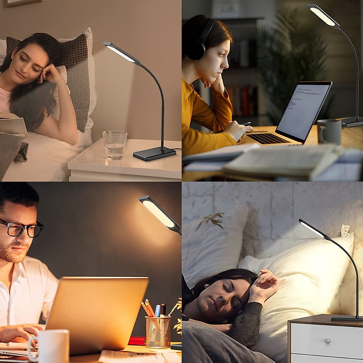 GARMESE LED Desk Lamp, Touch Adjustable Table Lamp with USB Charging Port 5 Modes and 6 Brightness Levels Eye Protection Reading Light 48 LED Memory Function Desk Lights for Home Office Black