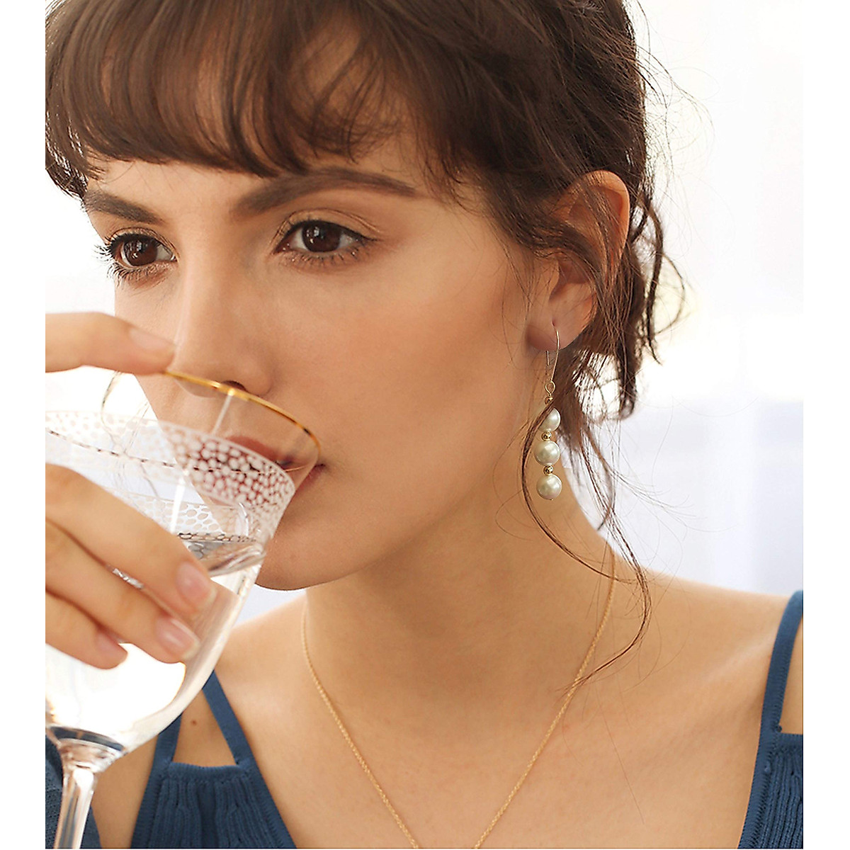 14K Gold Plated Round Bead Ball Drop Earrings for Women Minimal Lightweight Long Dangling Dangle Hoop Wedding Earrings for Brides Bridesmaid Prom Anniversary