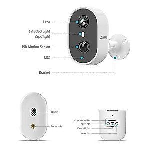 ANRAN 2K Security Cameras Wireless Outdoor, 3MP AI Motion Detection & Color Night Vision Home Security Cameras, Two-Way Talk, Spotlight Siren Alarm, Work with Alexa, Battery Powered, IP65