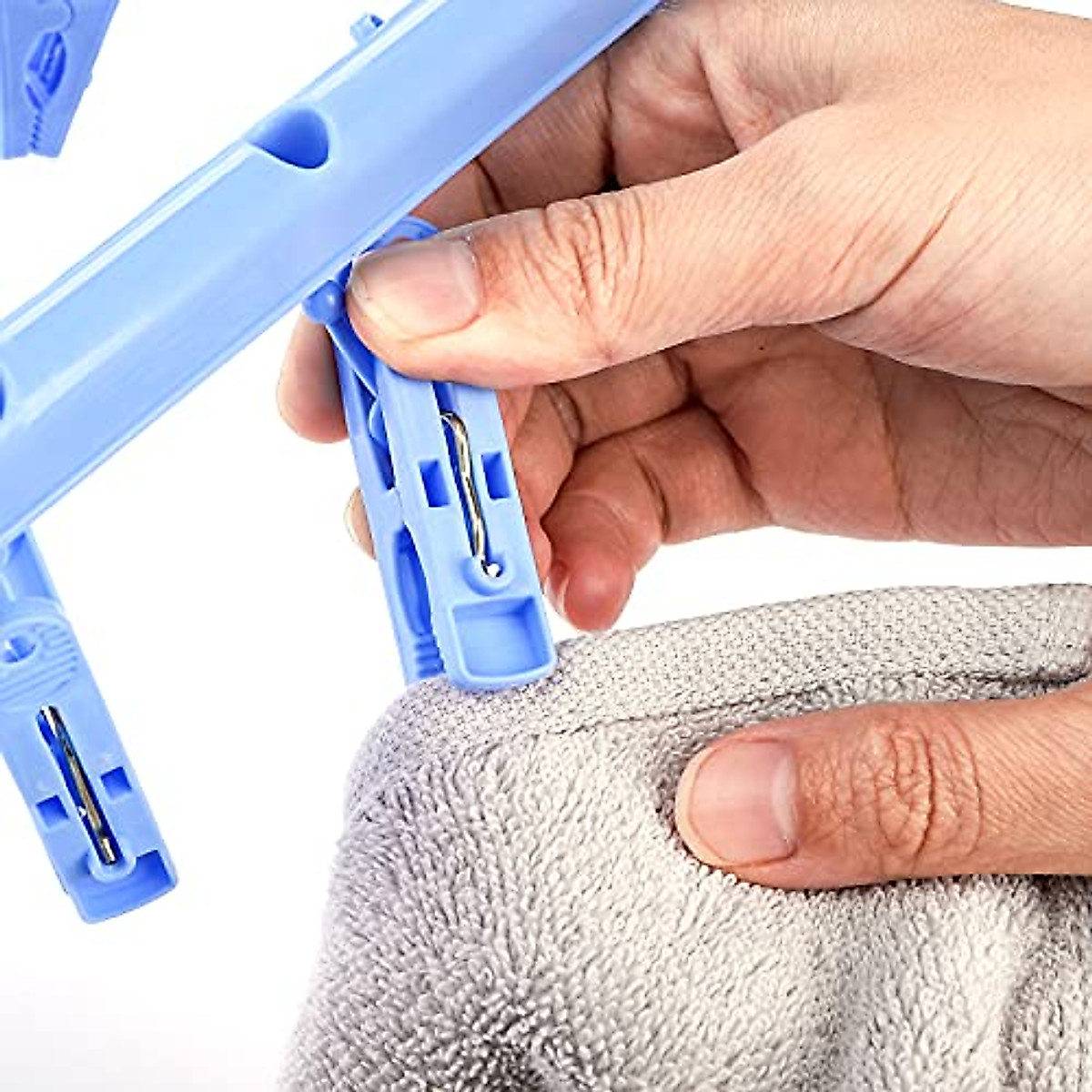 ZENFUN 3 Pack Foldable Laundry Hanger Drying Rack with 32 Clips, Plastic Laundry Clips and Drip Drying Hanger for Socks, Underwears, Towel, Scarf, Side Hanging, Anti-Wind, Blue