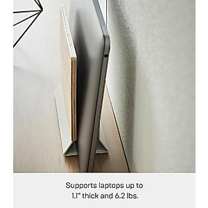 Yamazaki Home Rin Portable Laptop Holder Stand for Desk in Bedroom Or Office, Wooden Storage Station - Steel + Wood