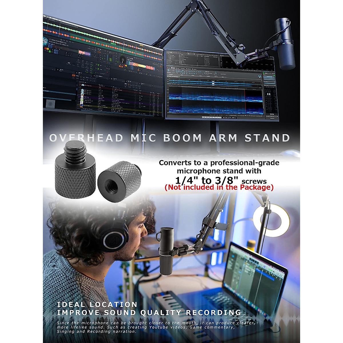 CACENCAN Overhead Camera Mount, 5lb Horizontal Load-Bearing, 360° Adjustable Camera Stand for Desk, Flexible Camera Arm Desk Mount, with Phone Clamp, Tabletop Mount for DSLR Camera/Webcam/Microphone