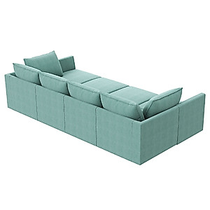 HONBAY Convertible Sleeper Sectional Sofa Modular Couch with Storage Seat Reversible Sectional Sleeper Couch with Modular Sectional Couch in Aqua Blue