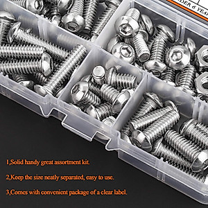 HELIFOUNER 65 Pieces 5 Sizes 304 Stainless Steel 1/4-20 x 3/8" 1/2" 5/8" 3/4" 1" UNC Thread Button Head Socket Cap Screws Bolts Kit