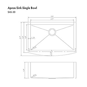 ZLINE 30" Zermatt Farmhouse Apron Mount Single Bowl Stainless Steel Kitchen Sink with Bottom Grid (SAS-30)