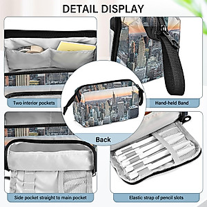 Yasala Pencil Case New York City Pen Pouch Holder Art Kits Storage Bag Cosmetic Organizer Carrying Case for Office Supplies Travel Bag for Makeup Large Stationary Bag with Handle