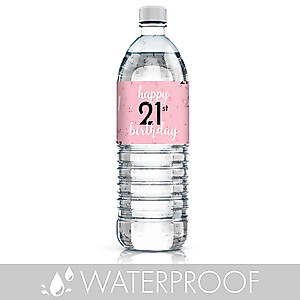 Pink, Black, and White 21st Birthday Party Water Bottle Labels - 24 Waterproof Wrappers - Chic Birthday Party Supplies