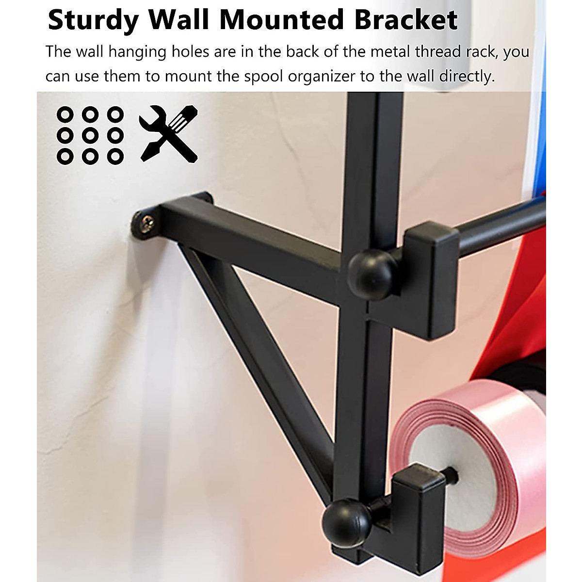 Craft Room Ribbon Holder Organizer Rack Ribbon Holder Organizer Rack, Wall Mount Scarf Storage Hanger with Removable Horizontal Bar and Bracket, Metal Vinyl Roll Shelf 10 Tier Easy to Install (Size :