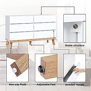 YIGOBUY 6 Drawer Double Dresser Chest of Drawers Large Storage Cabinet for Bedroom, Living Room, Hallway (White)