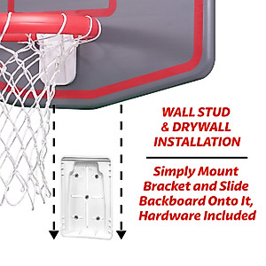 GoSports Wall Mounted Basketball Hoop - Indoor & Outdoor Hoop with Mounting Hardware, Includes 2 Basketballs and Ball Pump