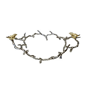 Vespa 17" Branch with Birds Decorative Round Marble Tray, White Marble