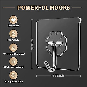 Lcsmaokin Wall Hooks 33lb(Max) Adhesive Wall Heavy Duty Hooks，Transparent Reusable Waterproof Sticky Seamless Hooks for Hanging Keys, Coats, Hats, Bags(15 Pack)