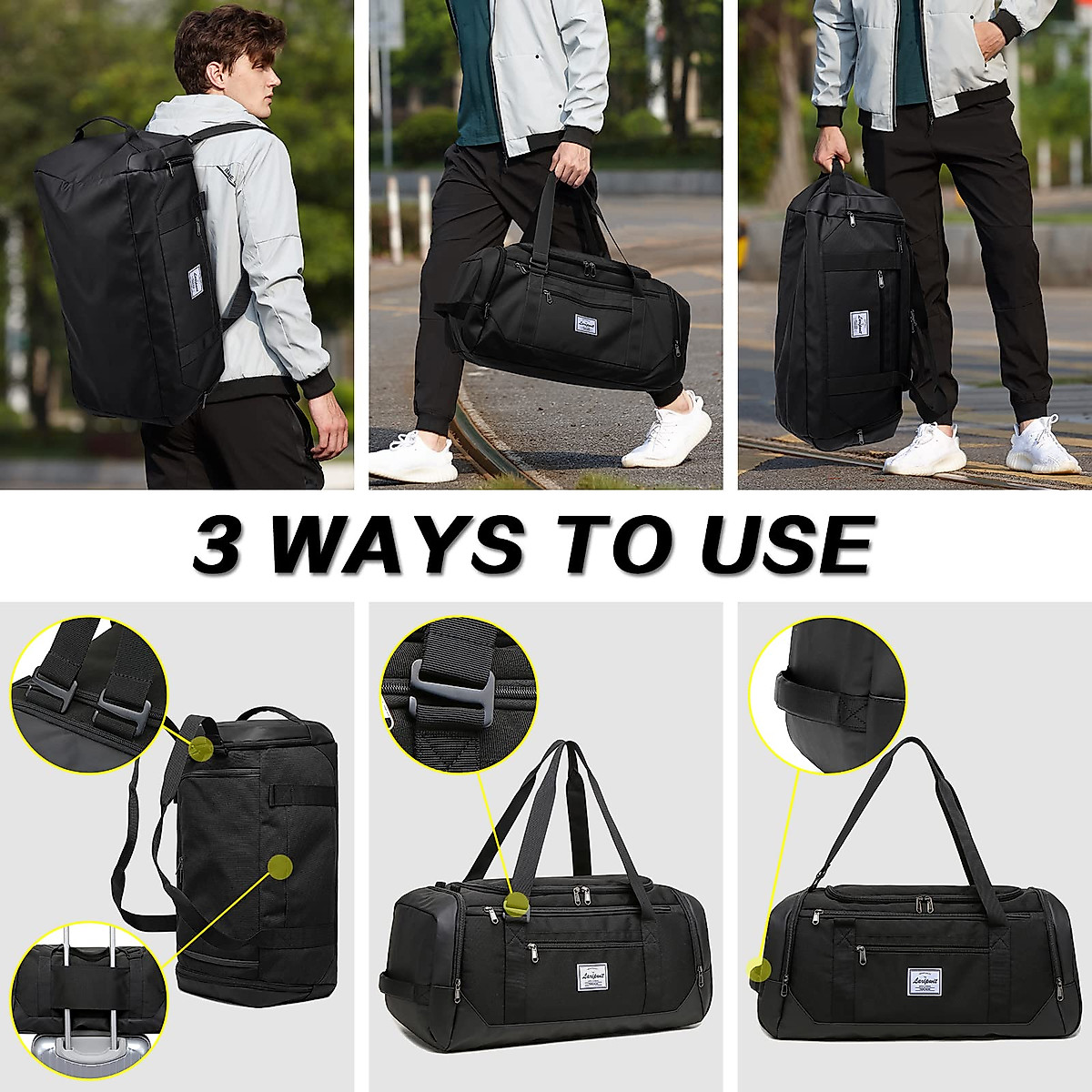 Laripwit Travel Duffle Bag for men 40L Medium Sports Gym Bag with Wet Pocket & Shoes Compartment Weekender Overnight Backpack for Traveling Duffel Bag Backpack for Women, Black