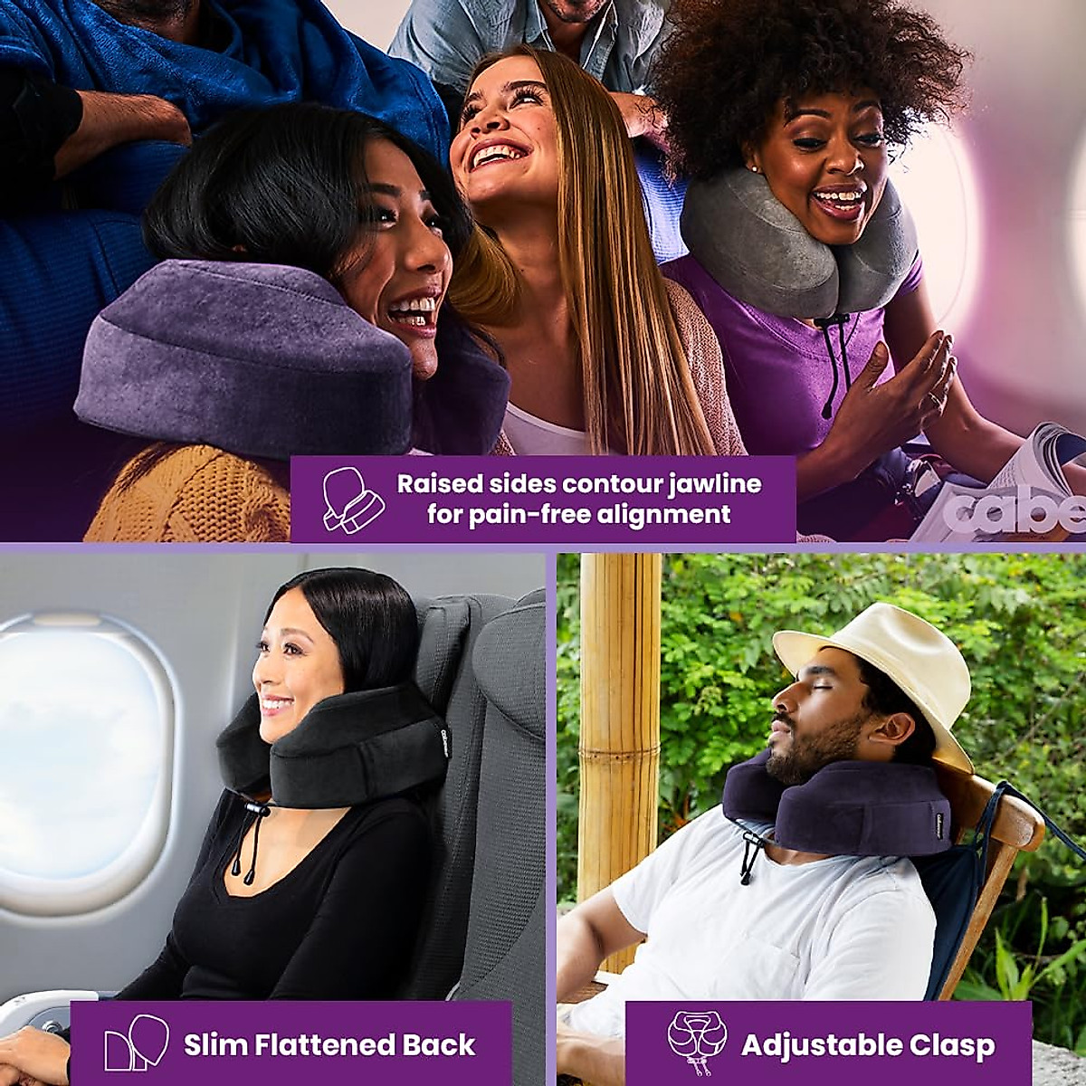 Cabeau Evolution Classic Travel Neck Pillow Memory Foam Neck Support with Adjustable Clasp for Comfort On-The-Go - Airplane, Train, Car, Home, Office, and Gaming (Midnight Black)