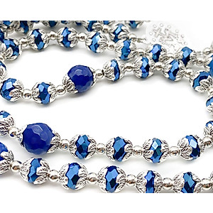 Nazareth Store Deep Blue Crystal Beads Rosary Blue Agate Glory Stone Beaded Necklace Miraculous Medal & Cross Crucifix Religious Rosaries Collection