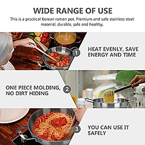 Zerodeko Korean Ramen Noodle Pot Korea Cooking Instant Noodles Pots with Handle Stainless Steel Everyday Pan Stock Pot Chef Pan Kitchen Cookware for Soup Rice Pasta Silver 26CM