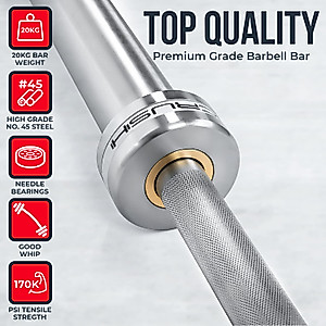 Iron Crush Olympic Barbell - Multifunction 7-Foot Weight Bar for Weightlifting, Powerlifting, CrossFit Training - No. 45 Steel, Chrome Finish - 750 lbs Max Load Capacity - Home Gym Fitness Equipment