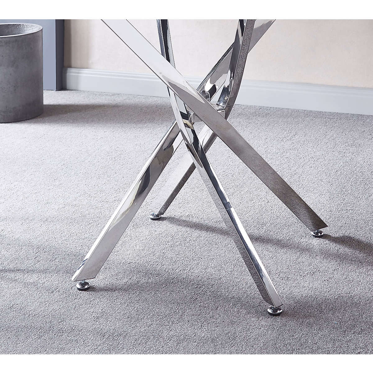 36" Round Dining Table for 4, Glass Kitchen & Dining Room Tables, Modern Circle Dining Room Table w/0.39" Tempered Glass Tabletop,Silver Finish Stainless Steel Legs for Dinner Small Space(No Chairs)