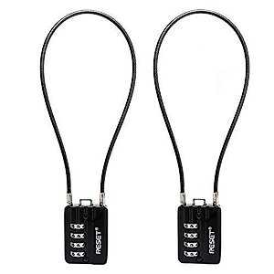 RESET-200 4 Digit Combination Padlock with 12 inches Steel Cable,Cable Lock for Locker Luggage Suitcase Gun Case Toolbox Helmet Black,2 Pack
