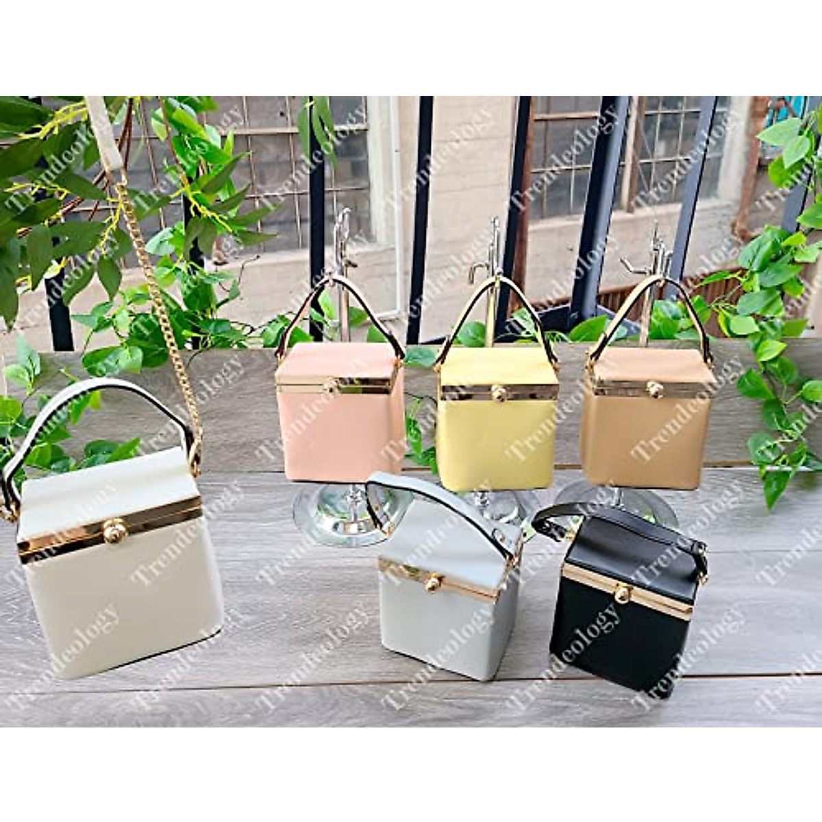 Small Medium Top Handle Square Frame Clutch Purse Crossbody Bag (zBlack)