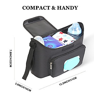 Baby Stroller Organizer - Stroller Accessories Bag Large Space with 2 Cup Holders Multiple Zipper Pockets for Bottle, Diaper, Phone, Toys - Universal Fit
