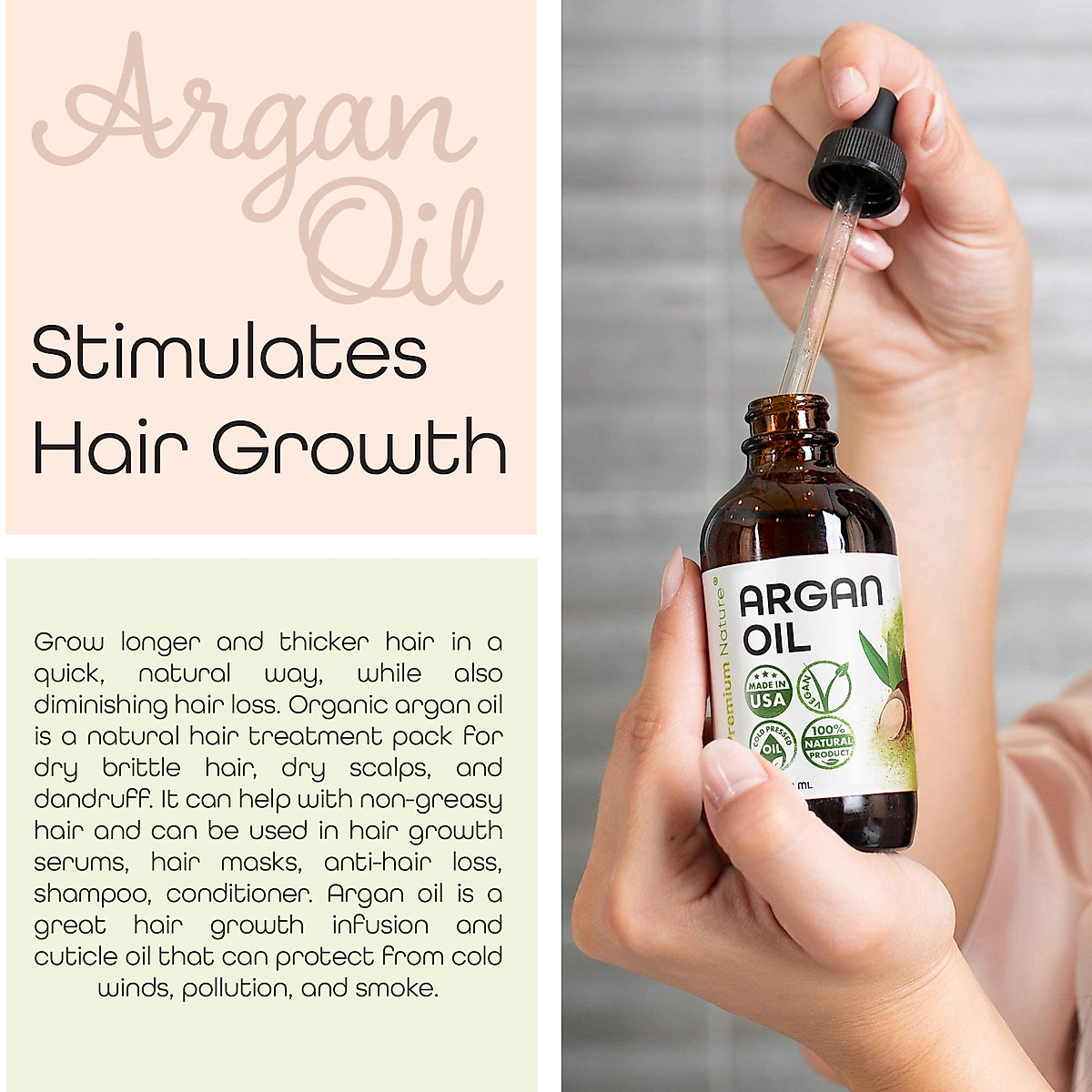 Premium Nature Argan Oil for Hair Virgin 100% Pure Cold Pressed Argon Oil Hair Serum For Hair Stimulate Growth for Dry and Damaged Hair Argan Oil for Skin Body Moisturizer Nails Protector 4 oz