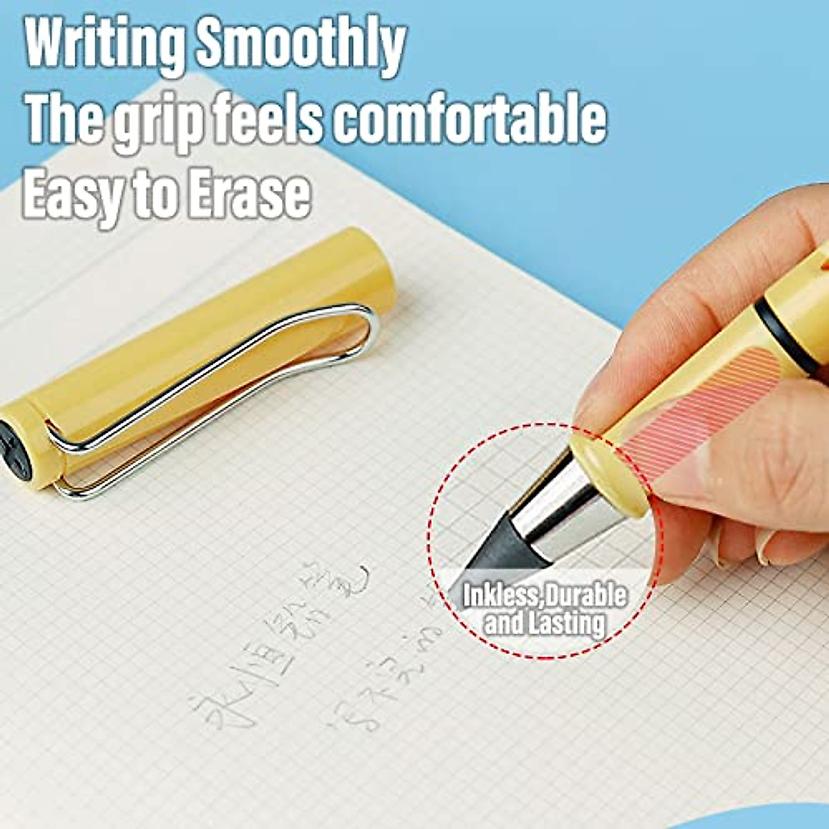 Ablink 6pcs Everlasting Pencil, Inkless Pencils Eternal with 6pcs Replacement Nibs, Infinite Pencil Magic Pencils, Portable Reusable Erasable Writing Pencil, for Writing Art Sketch Painting Tool