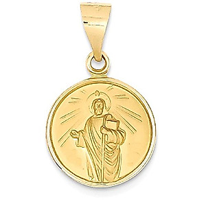 IceCarats 18K Yellow Gold San Judas Tadeo St Jude Patron Saint Thaddeus Medal Necklace Charm Pendant 21.5mm x 13mm Only
