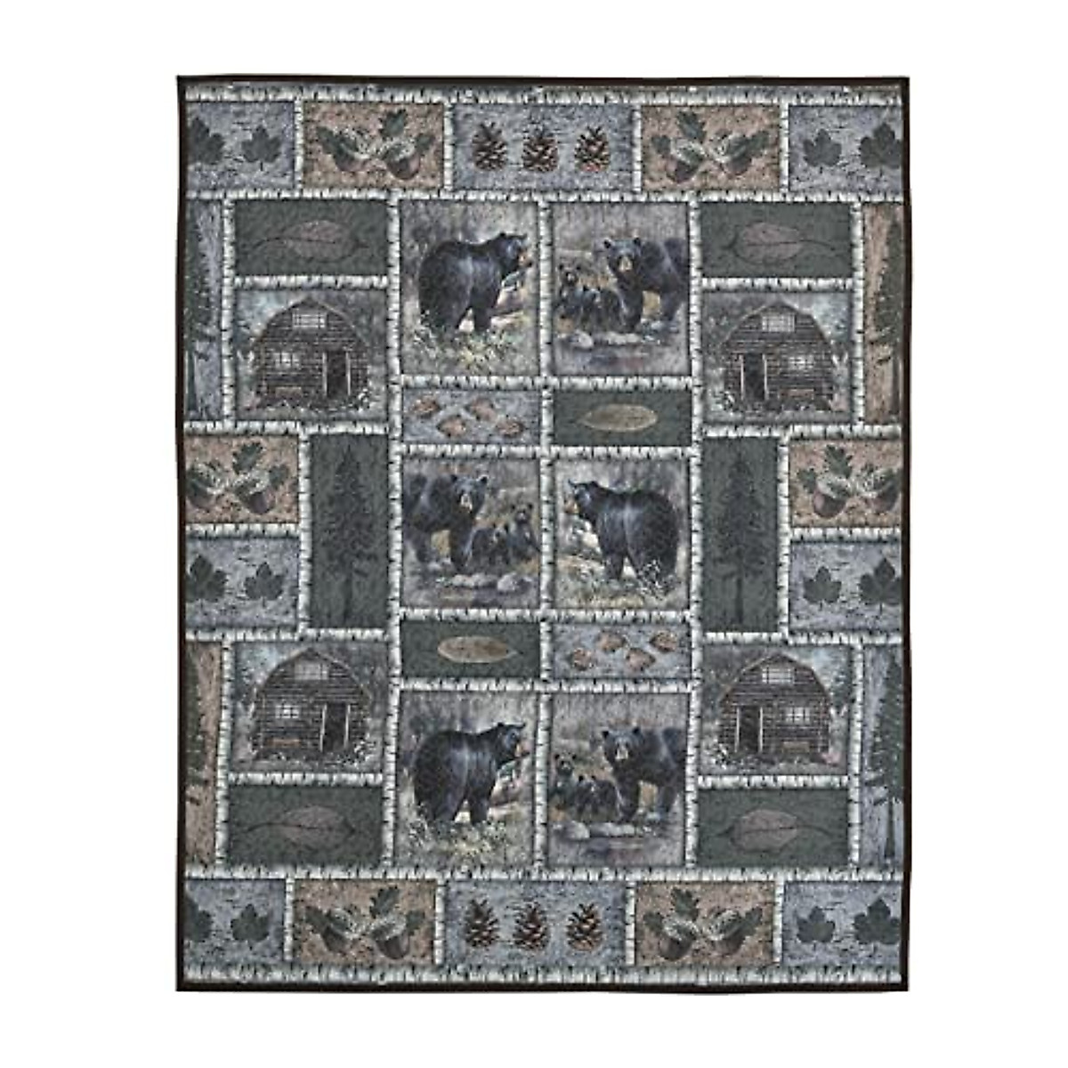 DeLeon Collections Bear Lodge Patchwork Woodland 60" x 50" Decorative Quilt Throw Blanket