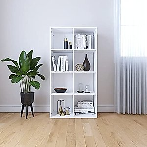 Natulvd Wooden Open Shelf Bookcase - 4 Tier Floorstanding CD/DVD Display Cabinet Rack with 8 Cube Storage, Horizontal and Vertical Adjustable, for Home Office Apartment - White