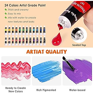 Canvases for Painting, Painting Supplies with 20 Cotton Canvas Panels, 4x4, 5x7, 8x10, 9x12, 11x14 inches (2 of Each), with 24 Acrylic Paints, 10 Brushes, Painting Canvas Set for Multimedia