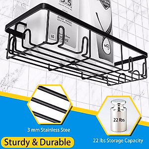 Rivisotamy 4 Pack Shower Organizer Caddy Sets with 22 Hooks, Bathroom Organizers and Storage Essentials, Shower Shelves with Dish Soap Holder & Toothbrush Holders, Rustproof Stainless, Black…