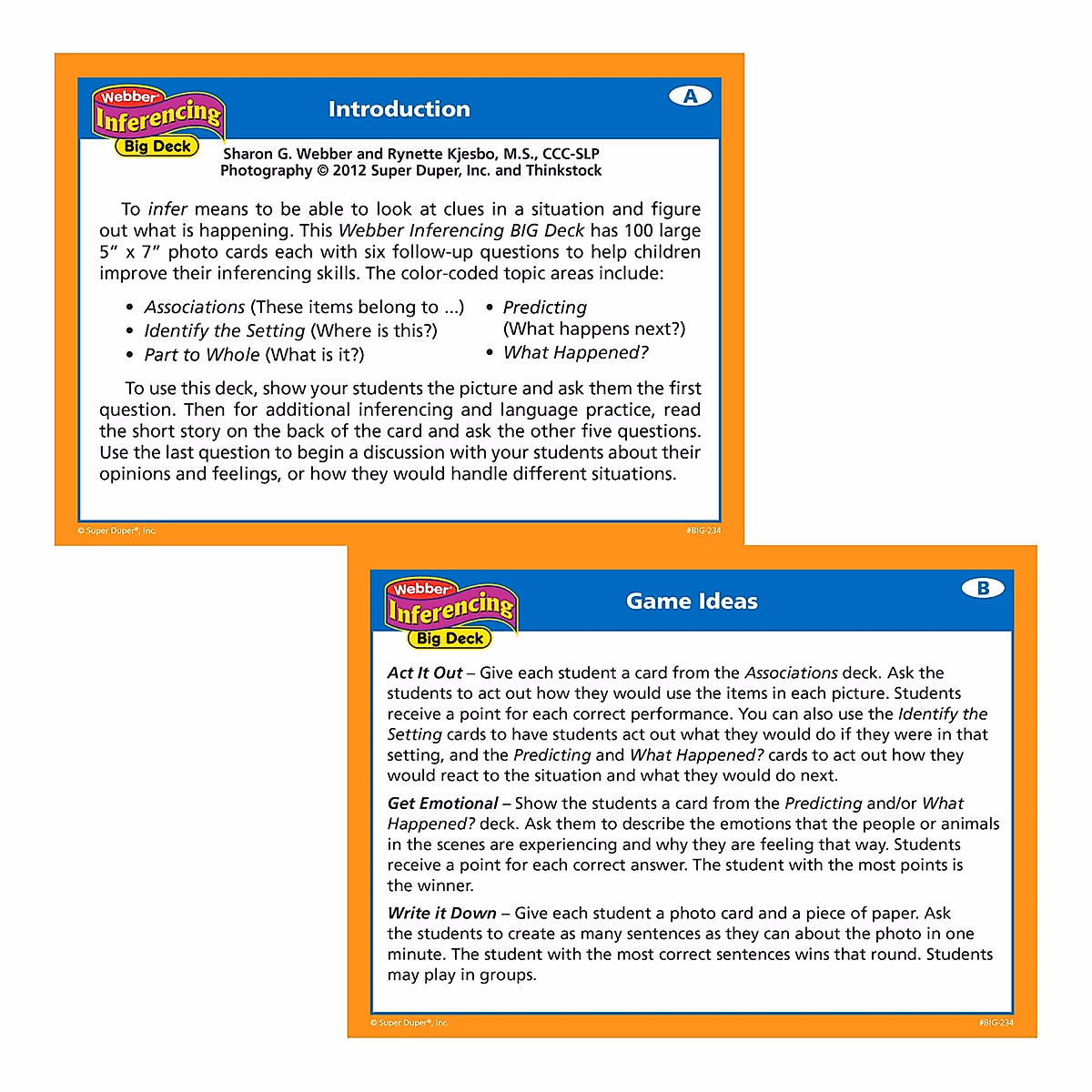 Super Duper Publications | Webber Inferencing Big Photo Flash Cards | Predicting, Reasoning and Critical Thinking Skills Fun Deck | Educational Learning Materials for Children
