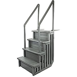 Aqua Select Above Ground Anti-Slip Pool Steps to Deck | Safety Swimming Pool Ladder | Designed for Above Ground Swimming Pools | Holds Up to 350 Pounds | Grey