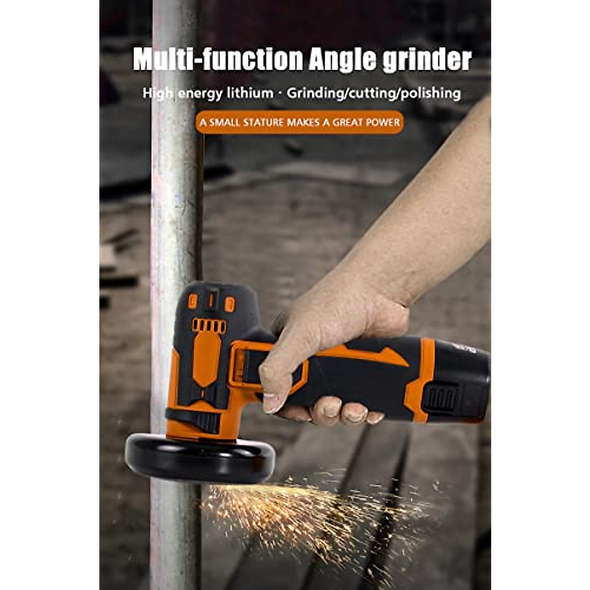 Weytoll 12V Cordless Brush Angle Grinder Kit, Grinding Disc 3/76mm, 19500rpm Electric Grinding Tool Mini Grinder Handheld Cutter with 2pcs 12V1300mAh Batteries and 6 Cutting Discs, Orange