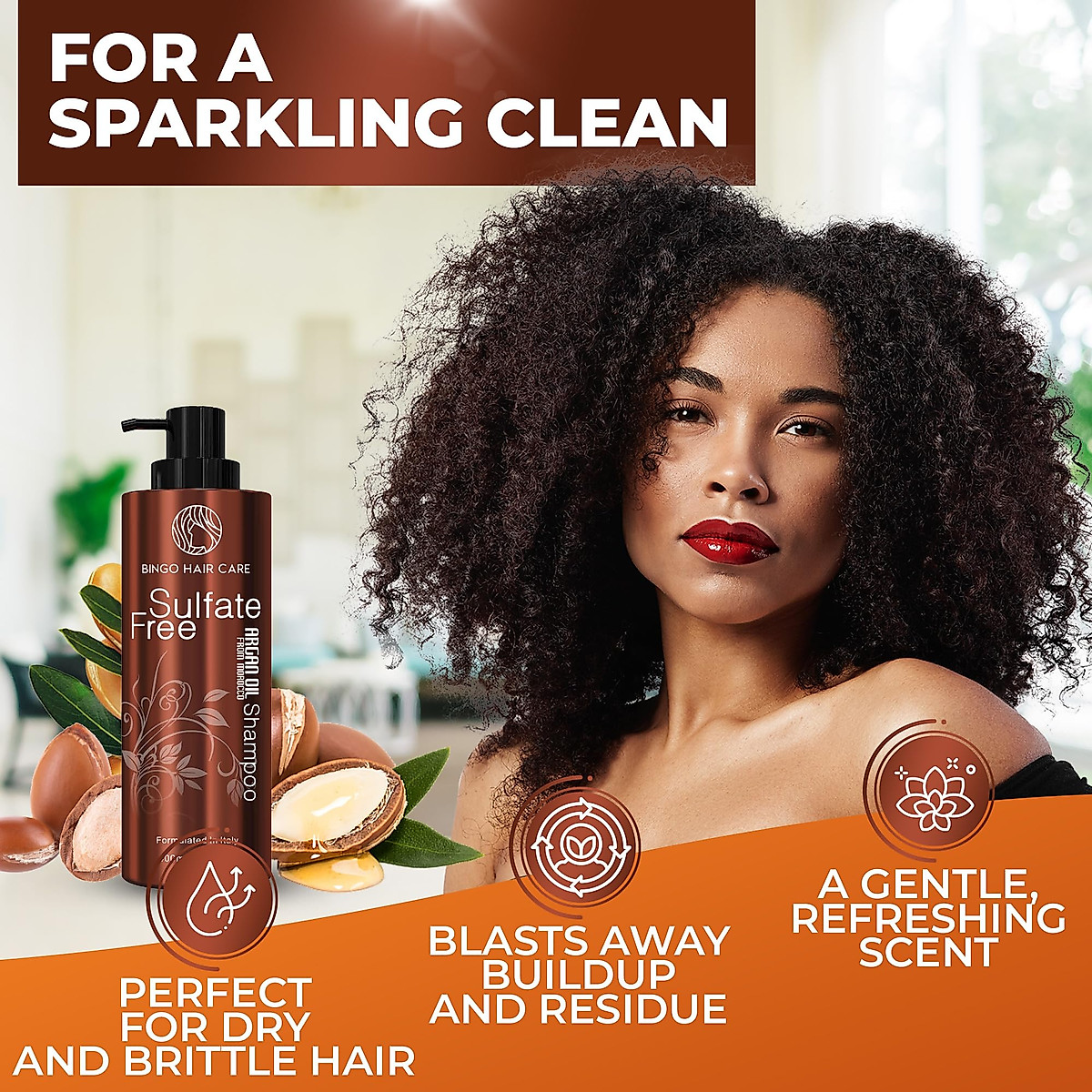 Moroccan Argan Oil Shampoo - Sulfate Free, Anti Frizz Hydrating Thickening Care for Women and Men - Deep Moisturizing Treatment for Color Treated, Curly, Frizzy, Damaged and Dry Hair