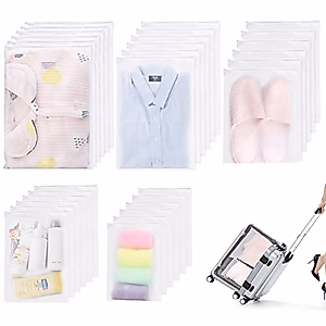 BieFuDan 30PCS Frosted Travel Storage Bags for Clothes,Zip-lock Seal Storage Bags Luggage Clothes Shoes Makeup Packing Pouch Organizer,Reusable Space Saver Packing Sacks Compression Bags (5 Size)